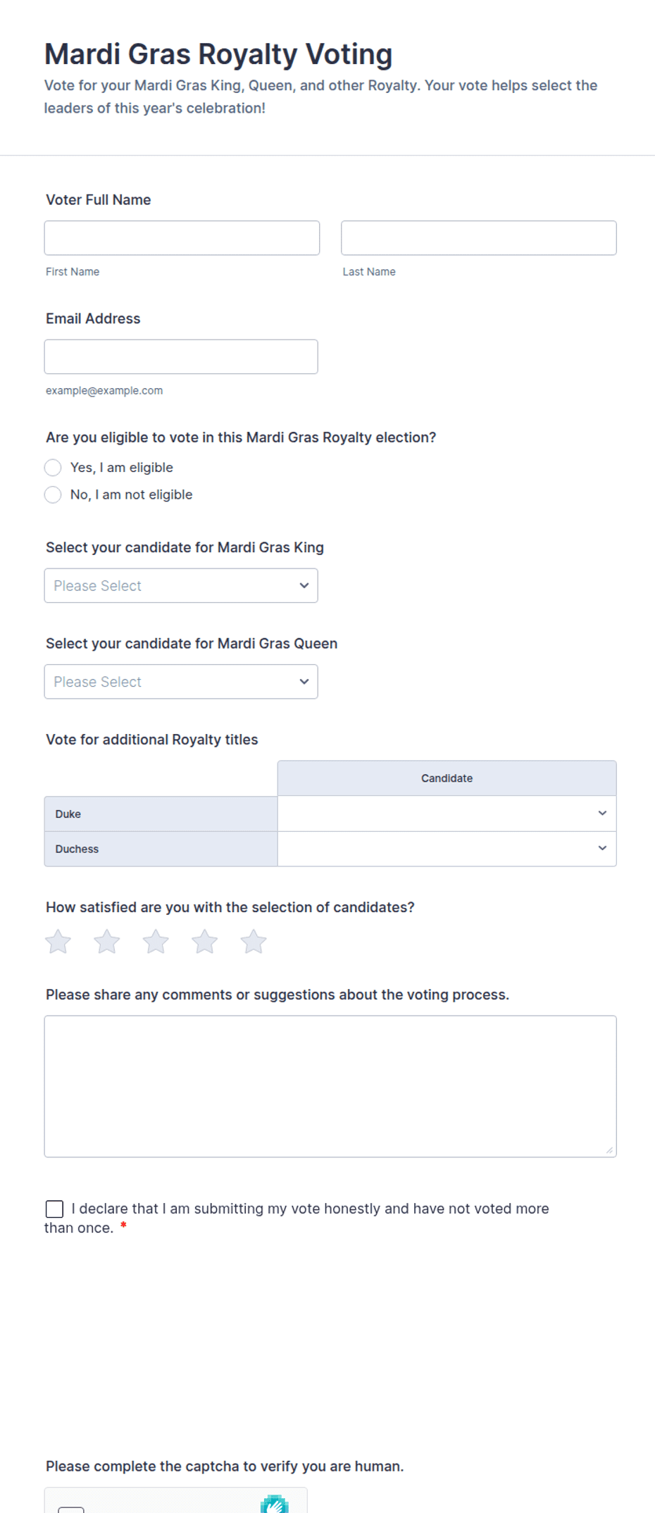 Mardi Gras Royalty Voting Form Template | Jotform