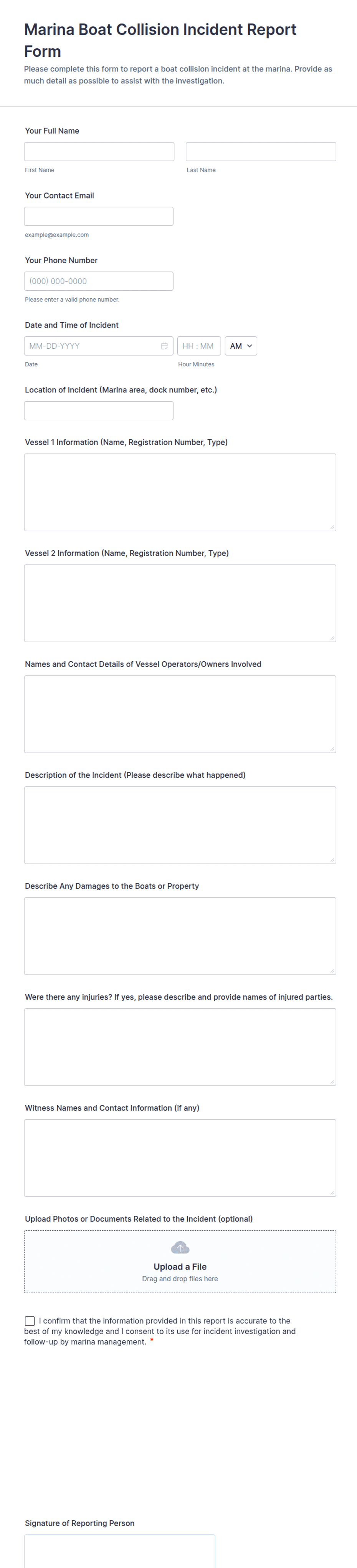 Marina Boat Collision Incident Report Form Template | Jotform