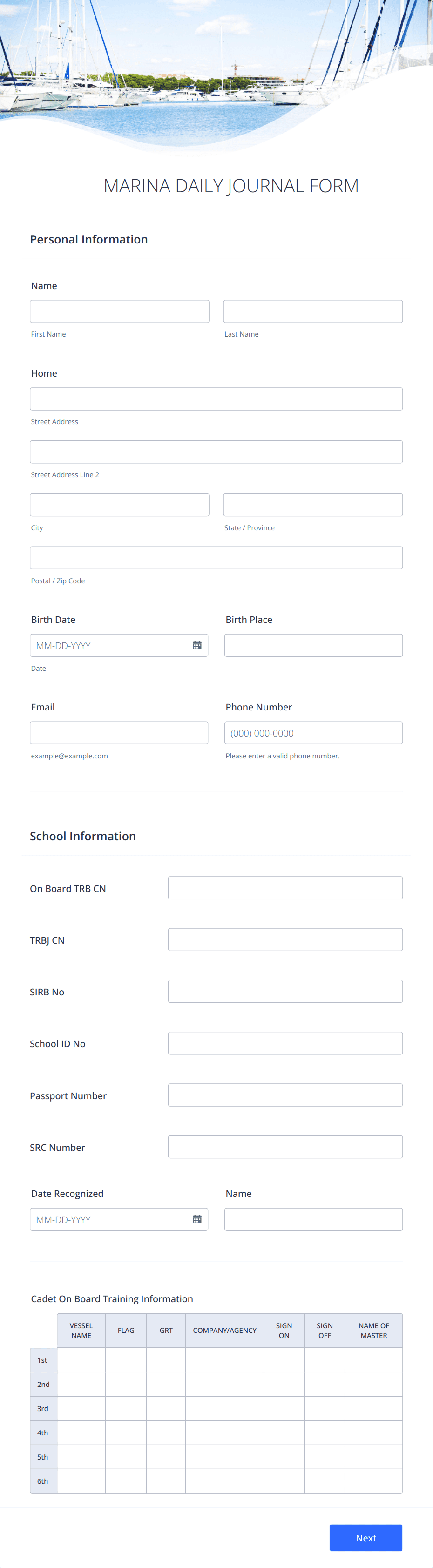 Marina Daily Journal Form Template | Jotform