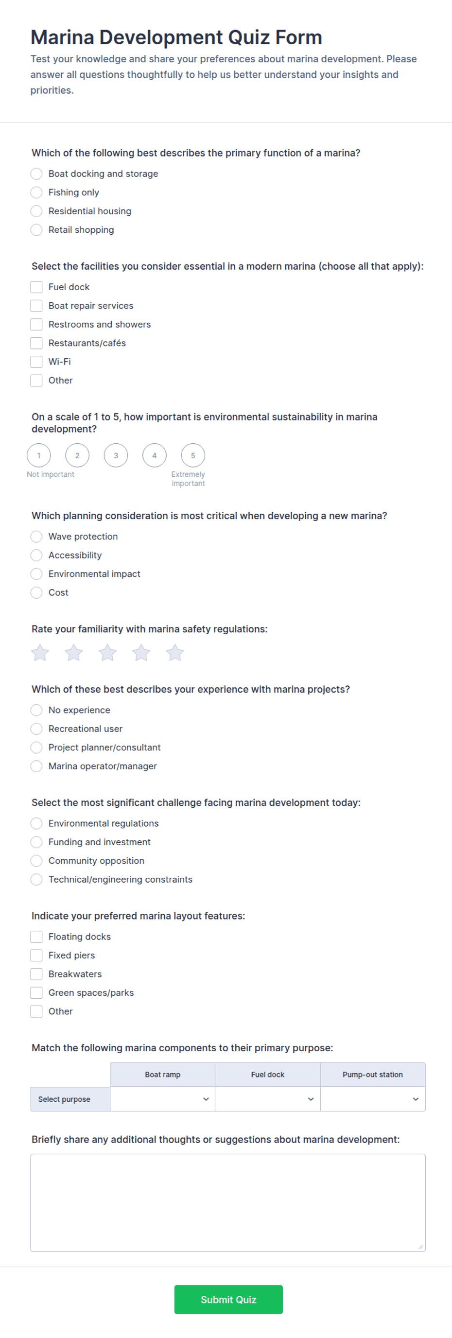 Marina Development Quiz Form Template | Jotform