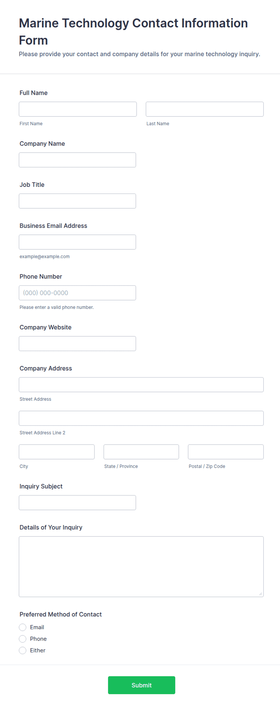 Marine Technology Contact Information Form Template | Jotform
