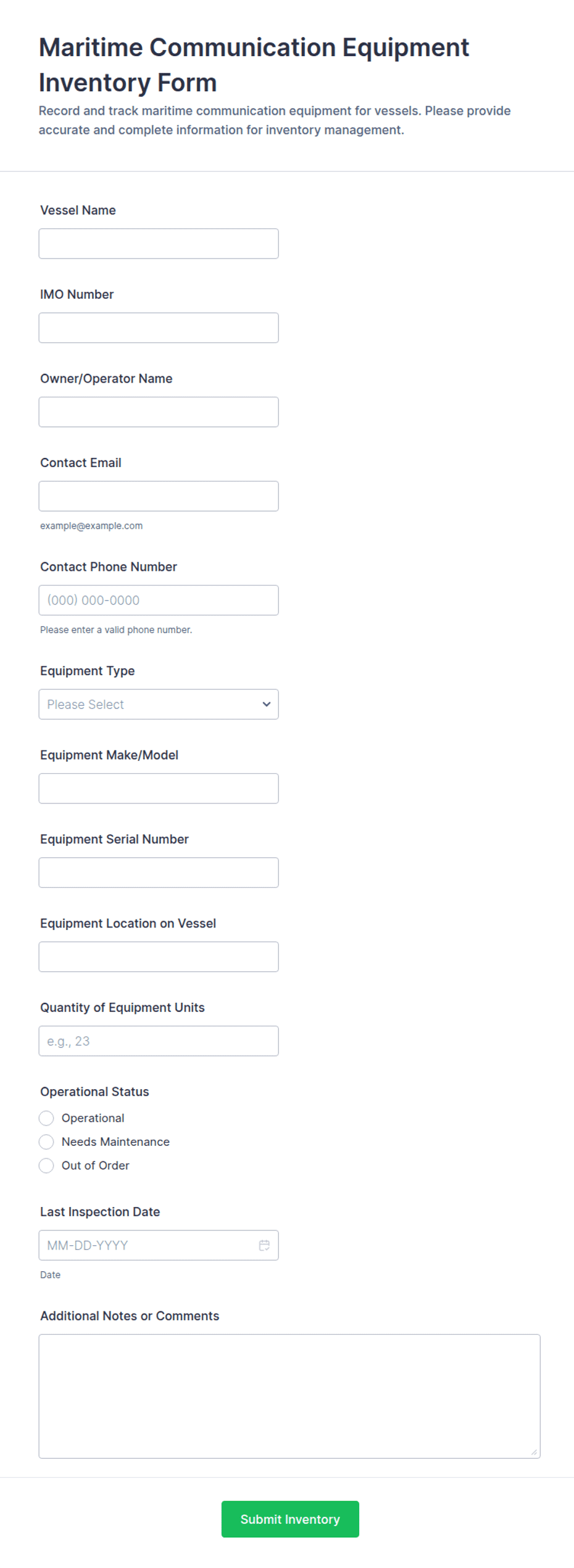 Maritime Communication Equipment Inventory Form Template | Jotform