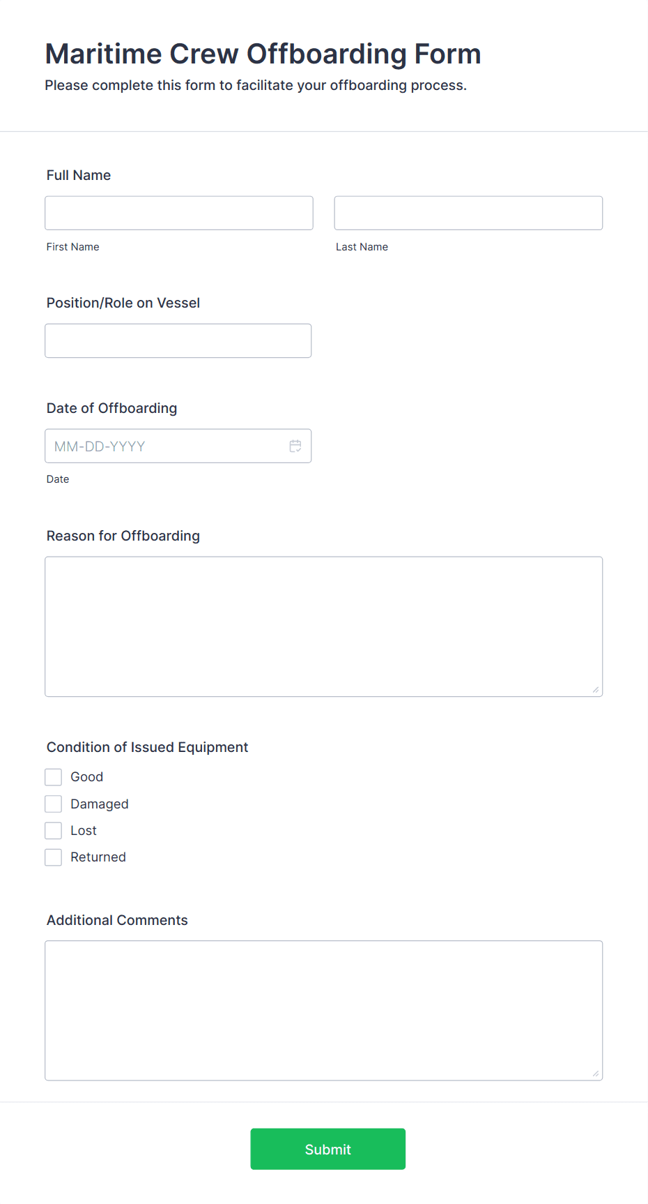 Maritime Crew Offboarding Form Template | Jotform