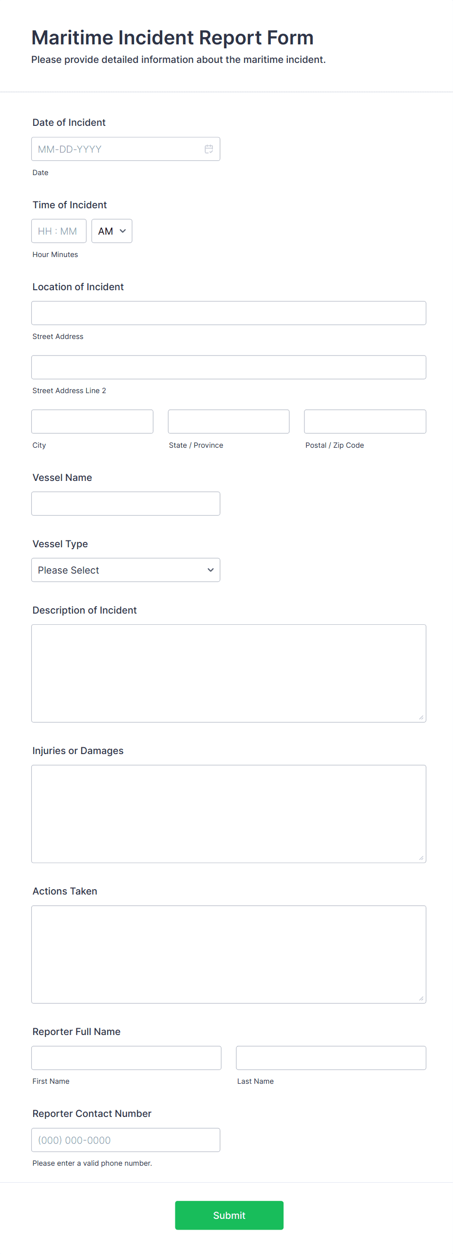Maritime Incident Report Form Template | Jotform