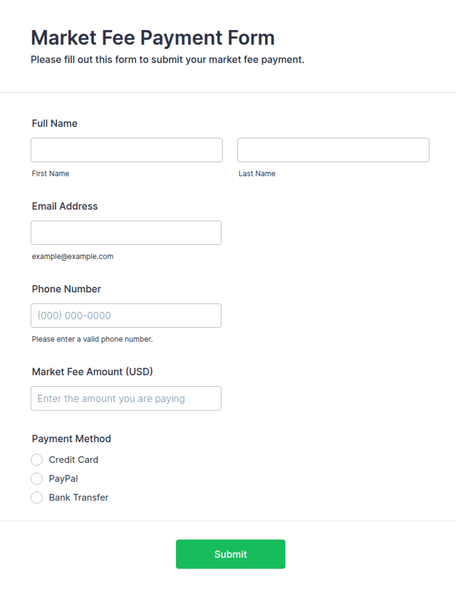 Market Fee Payment Form Template | Jotform