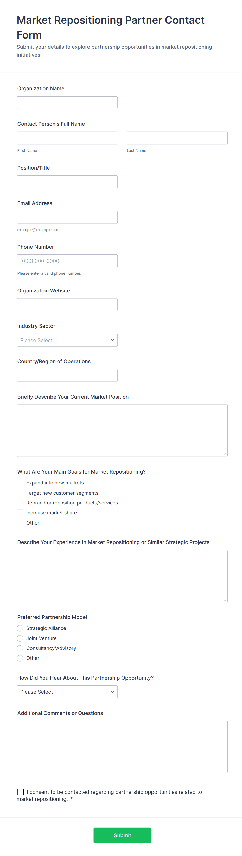 Market Repositioning Partner Contact Form Template | Jotform