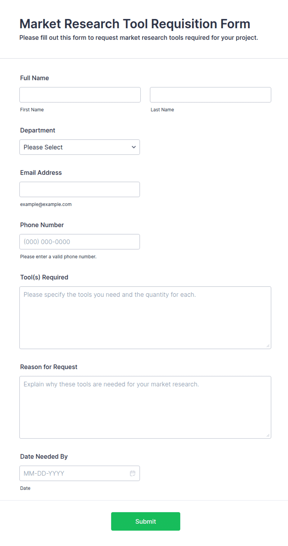 Market Research Tool Requisition Form Template | Jotform