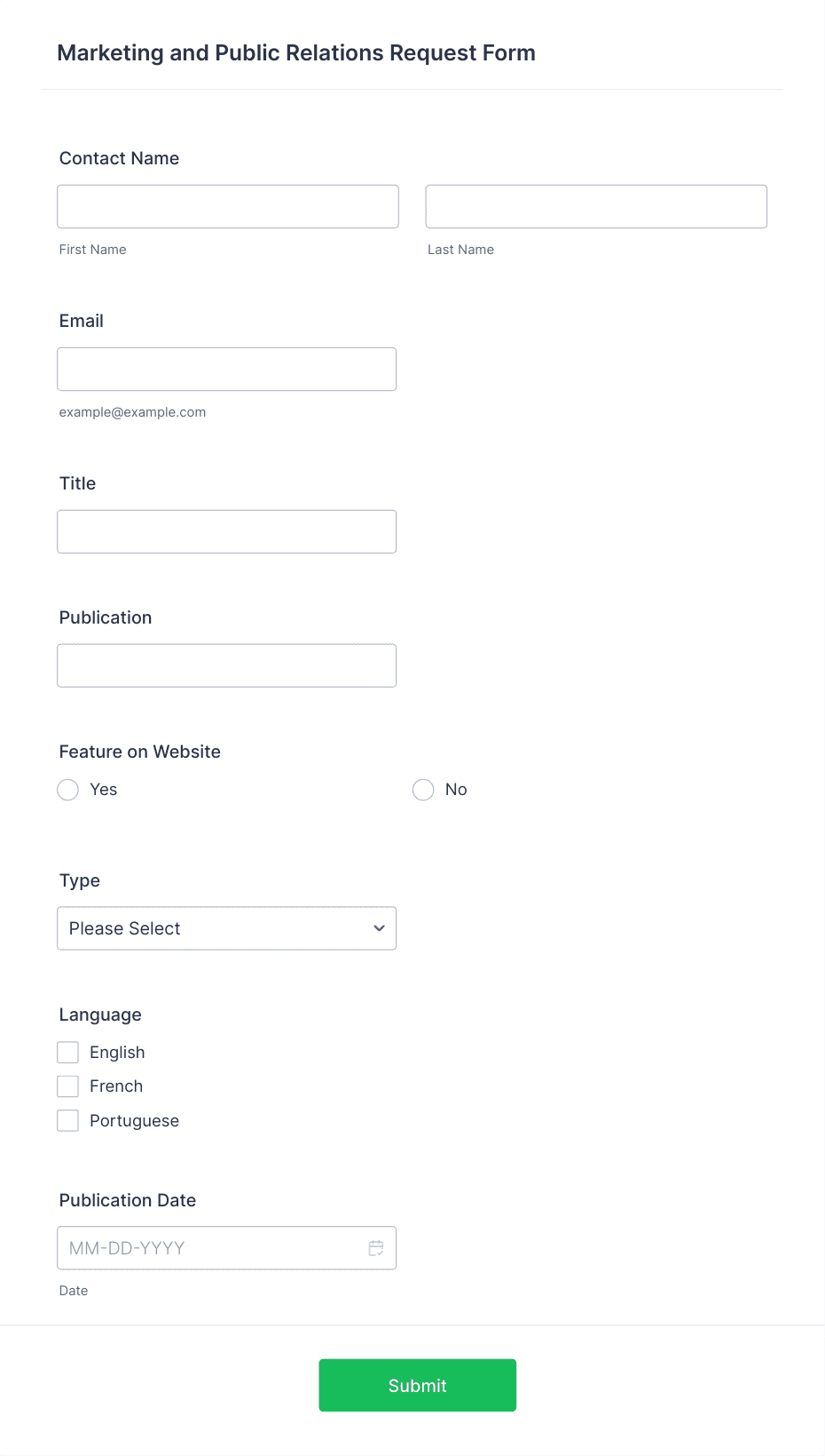 Marketing and Public Relations Request Form Template | Jotform