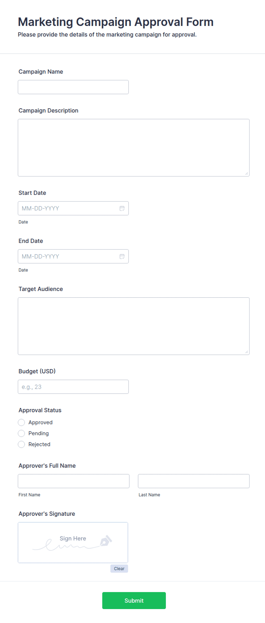 Marketing Campaign Approval Form Template | Jotform