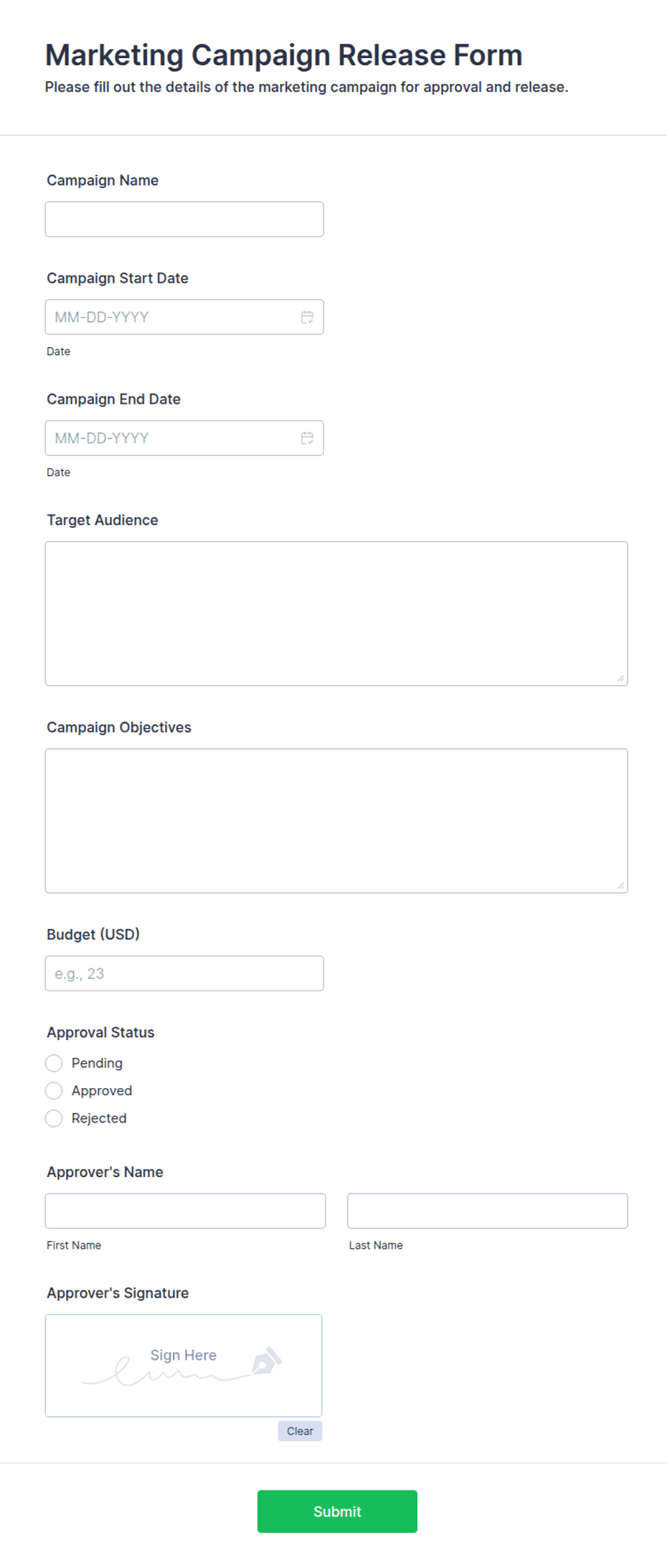 Marketing Campaign Release Form Template | Jotform