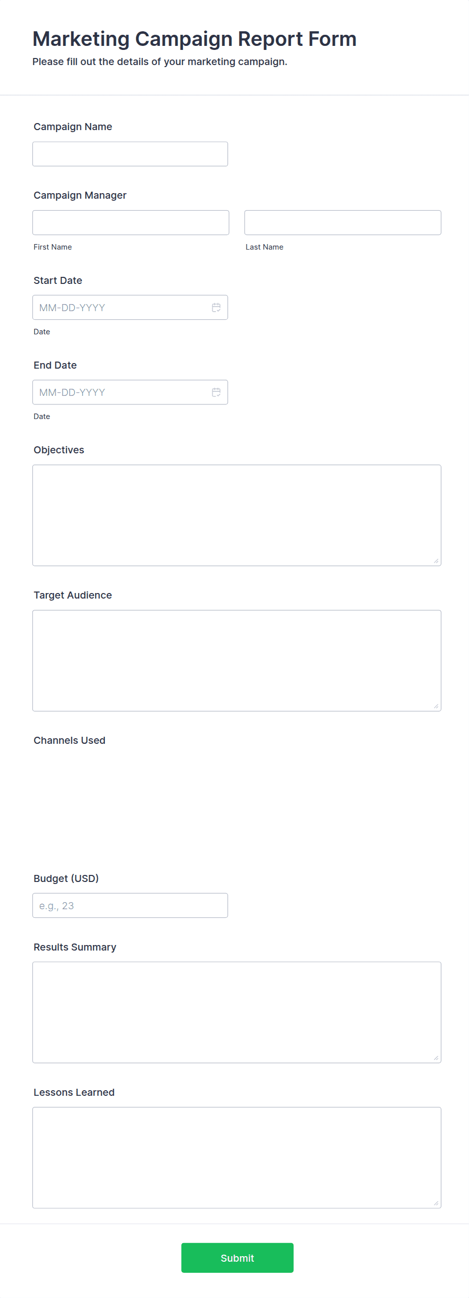 Marketing Campaign Report Form Template | Jotform