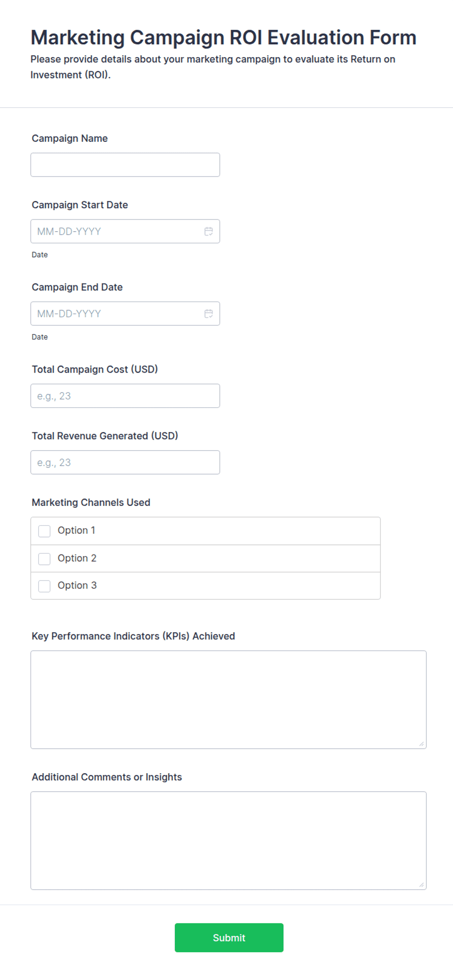 Marketing Campaign ROI Evaluation Form Template | Jotform