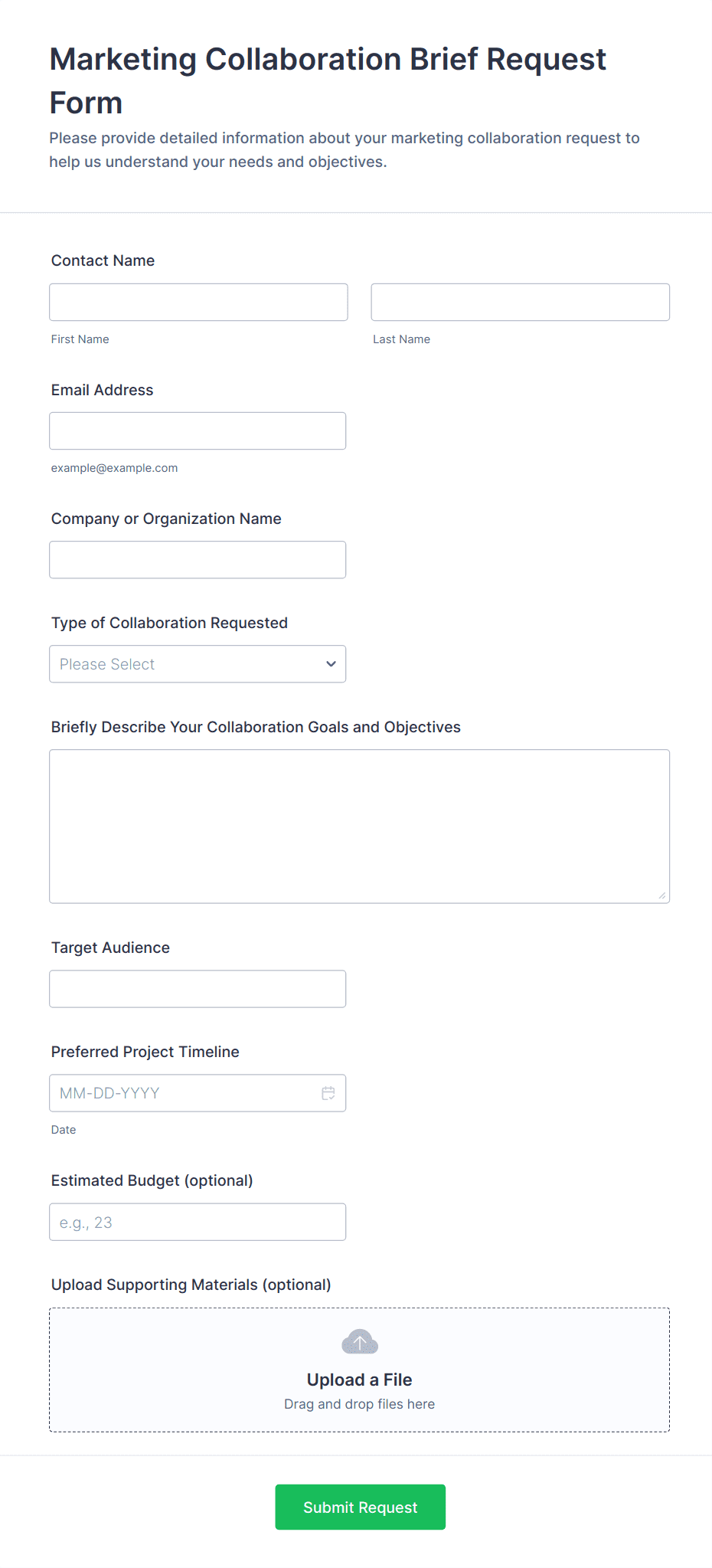 Marketing Collaboration Brief Request Form Template | Jotform