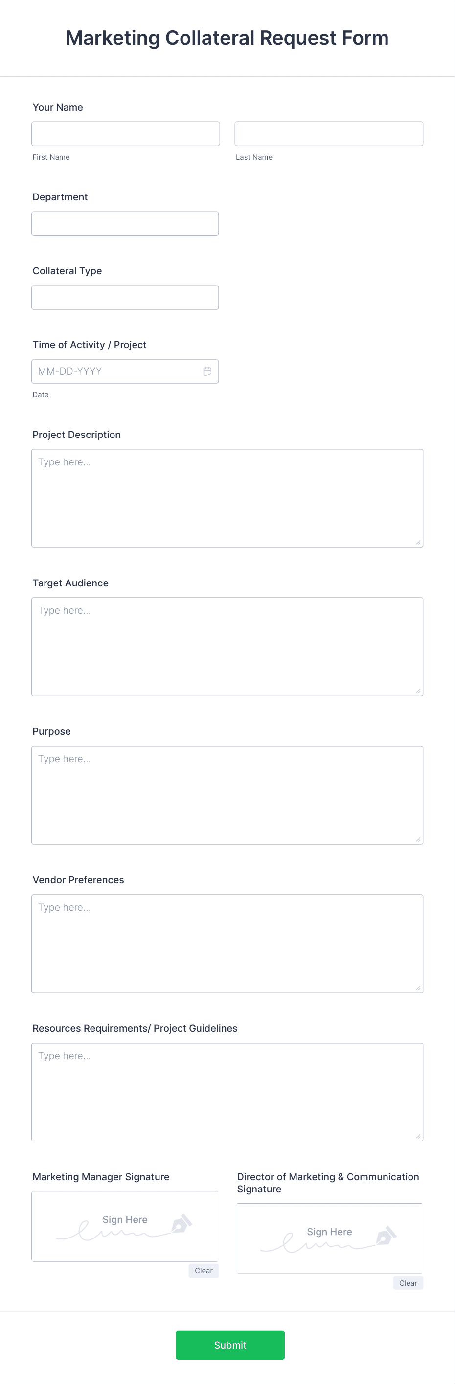 Marketing Collateral Request Form Template | Jotform