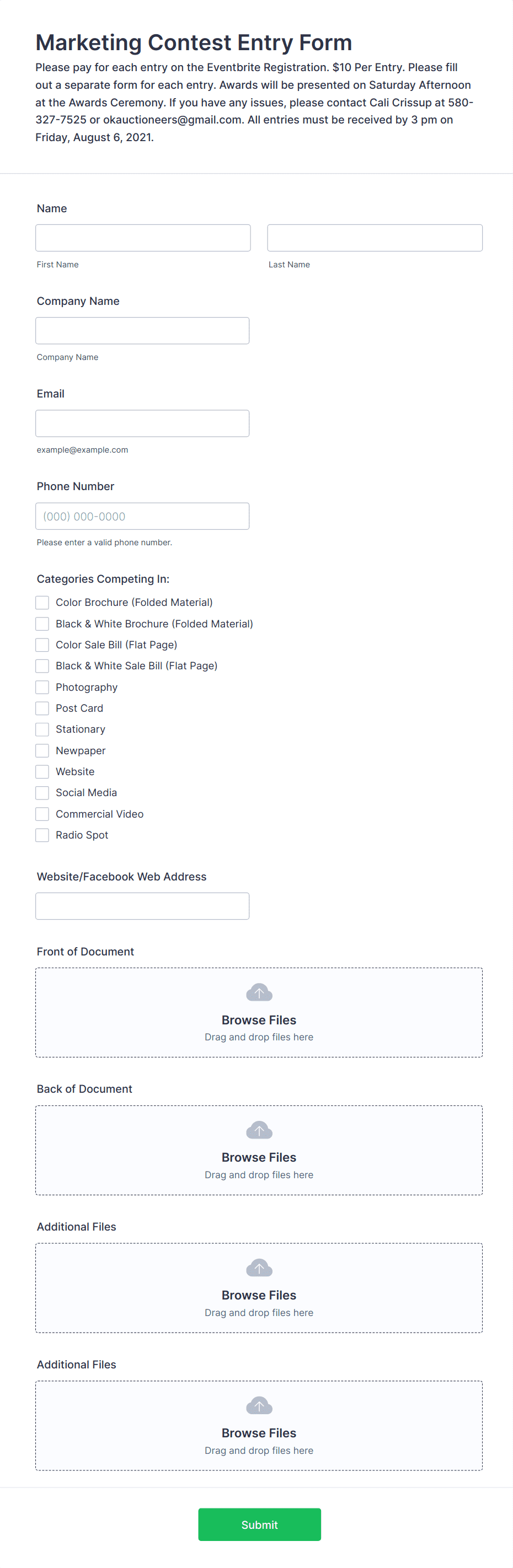 Marketing Contest Entry Form Template | Jotform