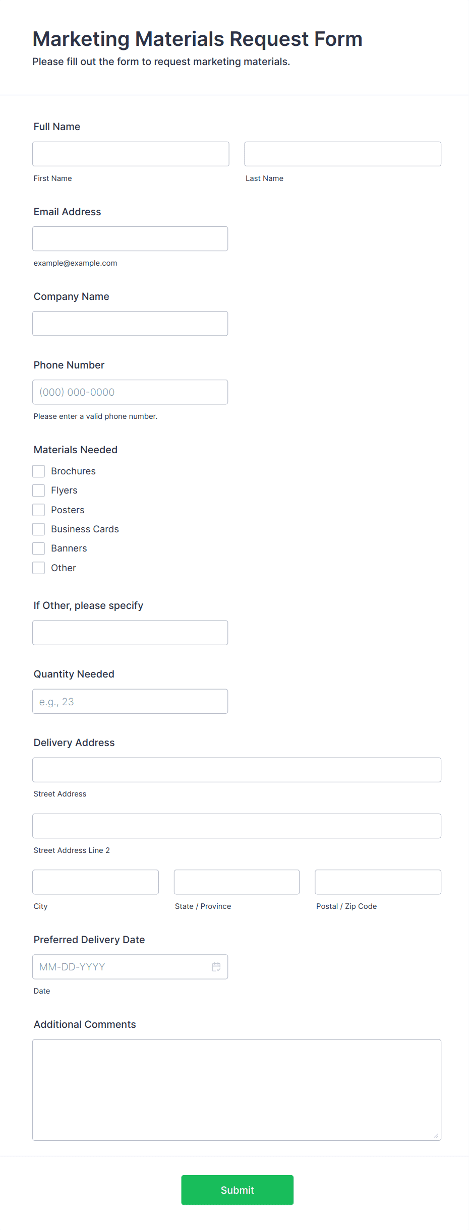 Marketing Materials Request Form Template | Jotform