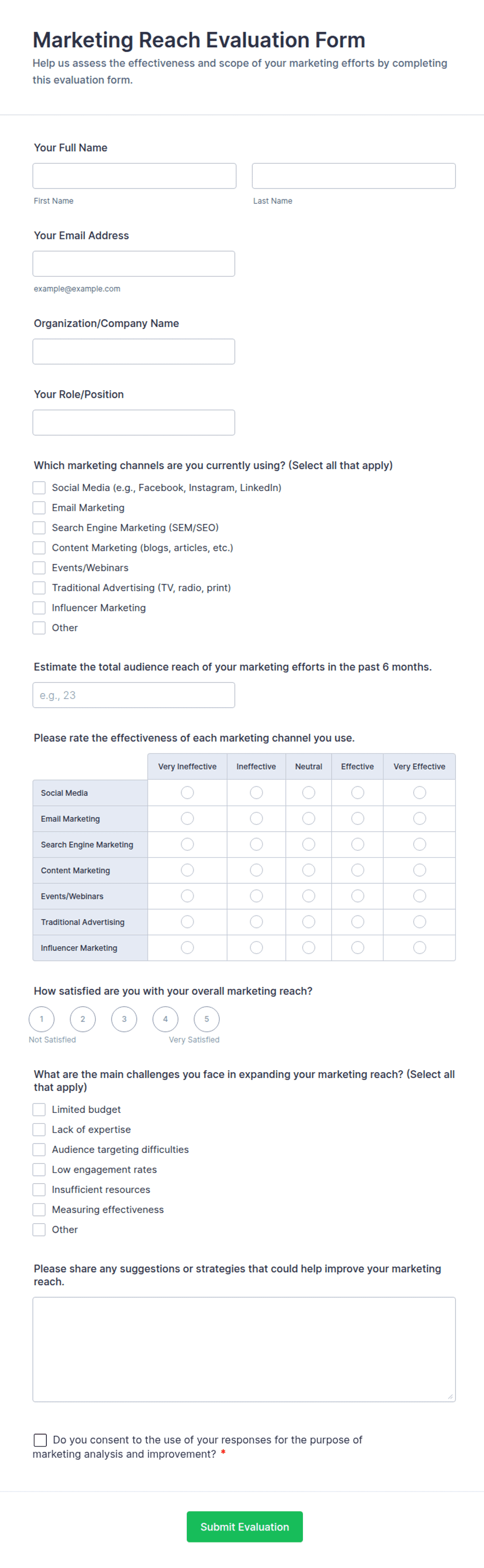 Marketing Reach Evaluation Form Template | Jotform