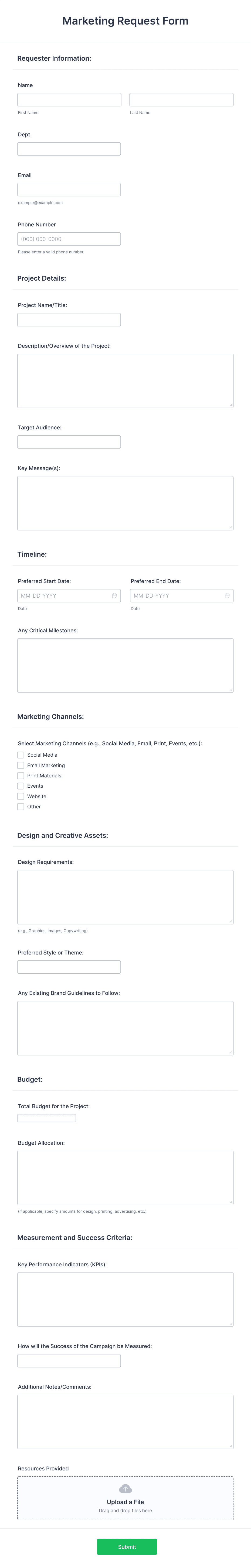 Marketing Request Form Template | Jotform