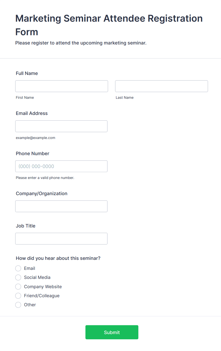 Marketing Seminar Attendee Registration Form | Jotform