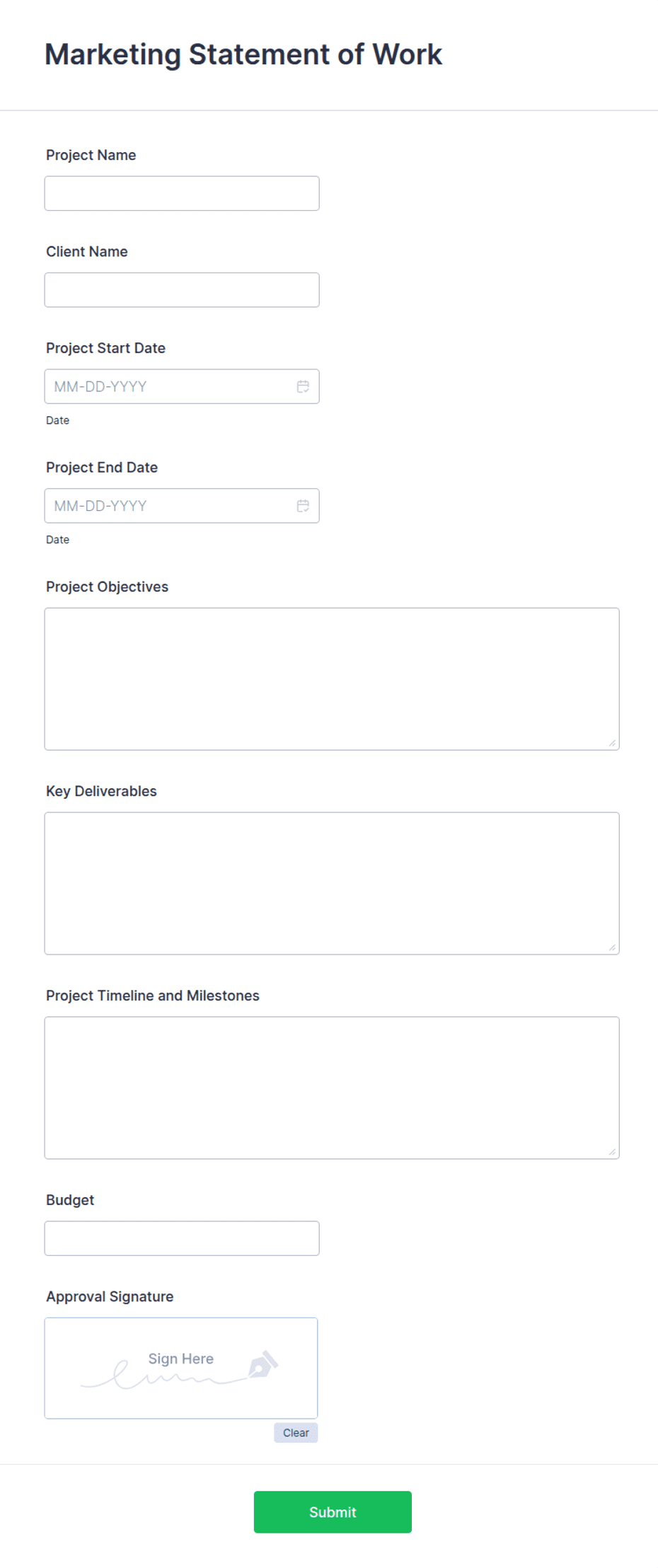 Marketing Statement of Work Form Template | Jotform