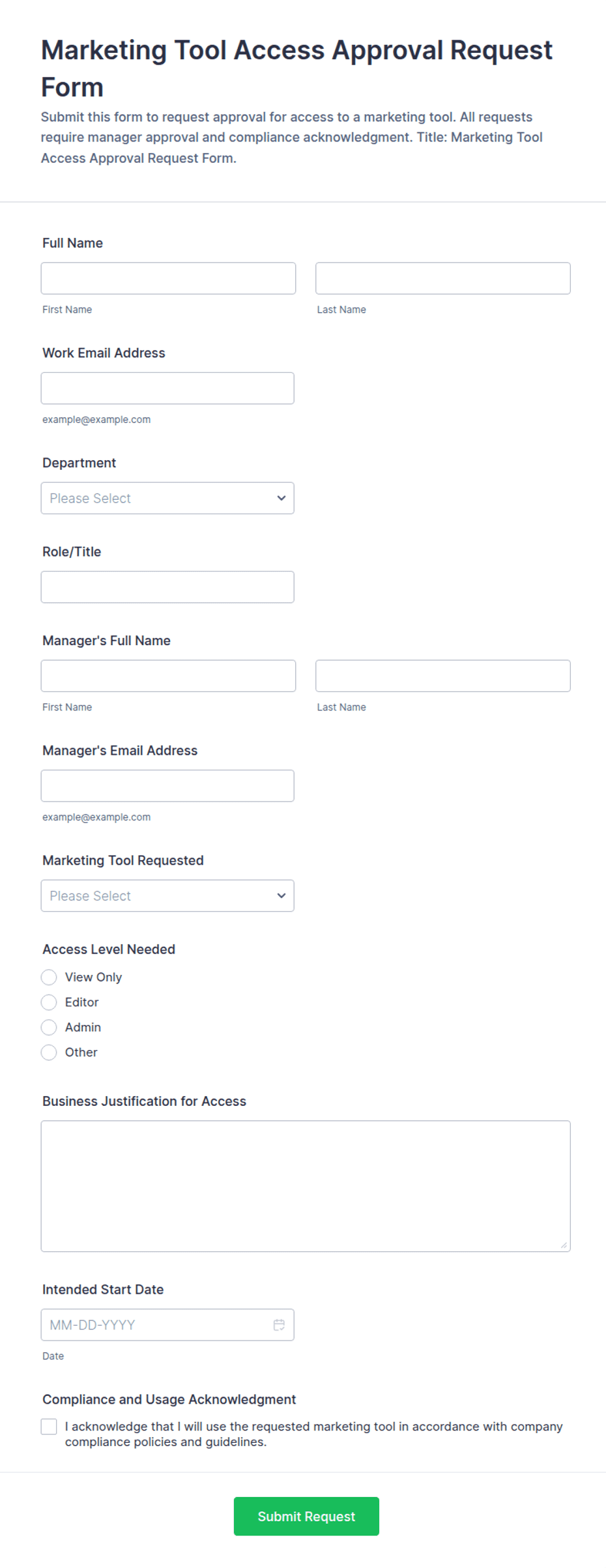 Marketing Tool Access Approval Request Form Template | Jotform