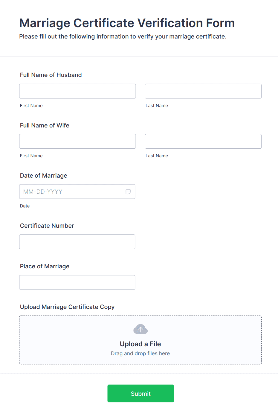 Marriage Certificate Verification Form Template | Jotform