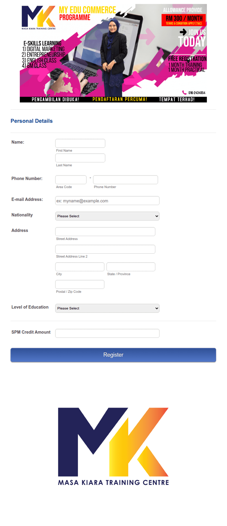MASA KIARA Registration Form Template | Jotform