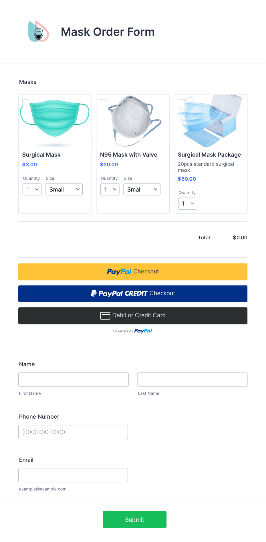 Mask Order Form Template | Jotform