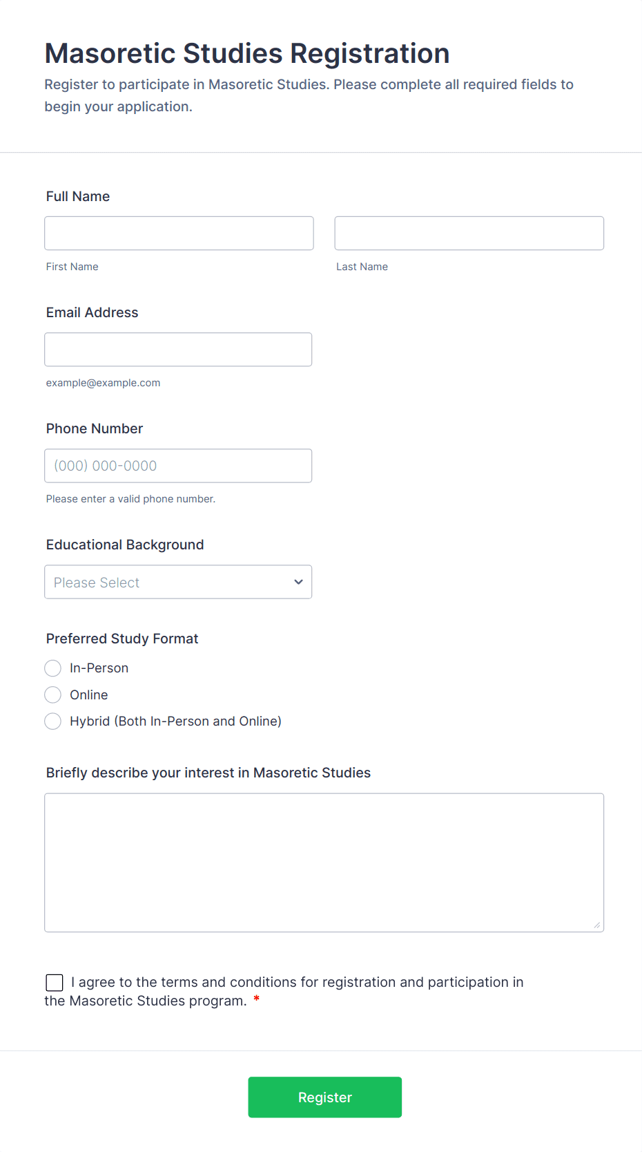 Masoretic Studies Registration Form Template | Jotform