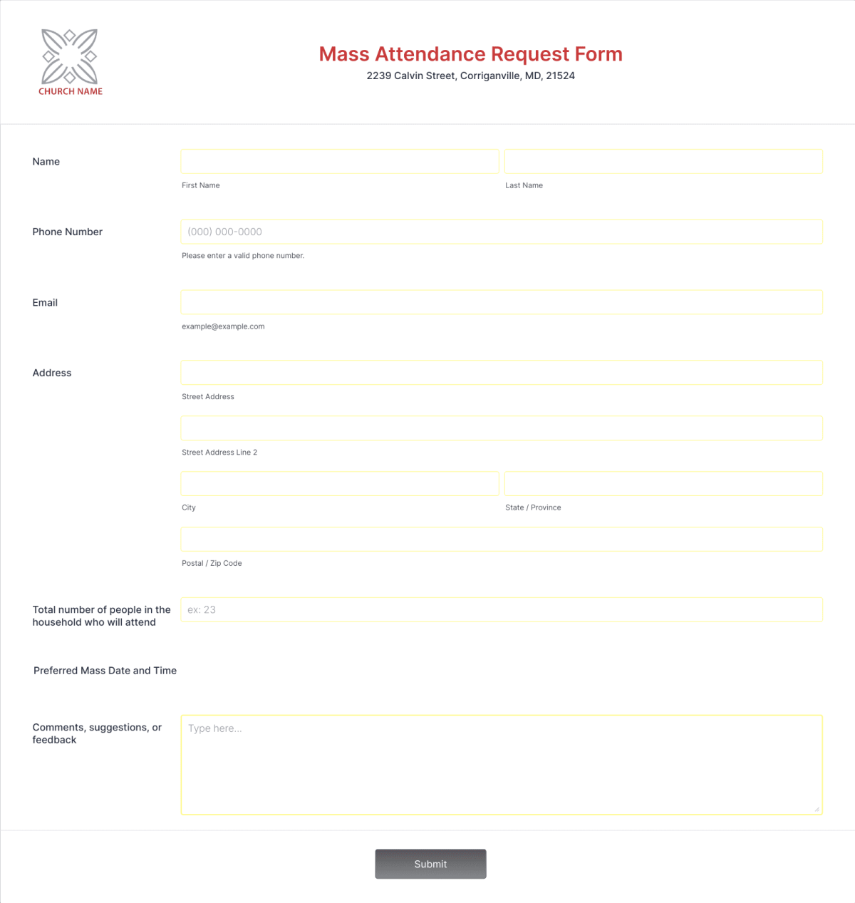 Mass Attendance Request Form Template | Jotform