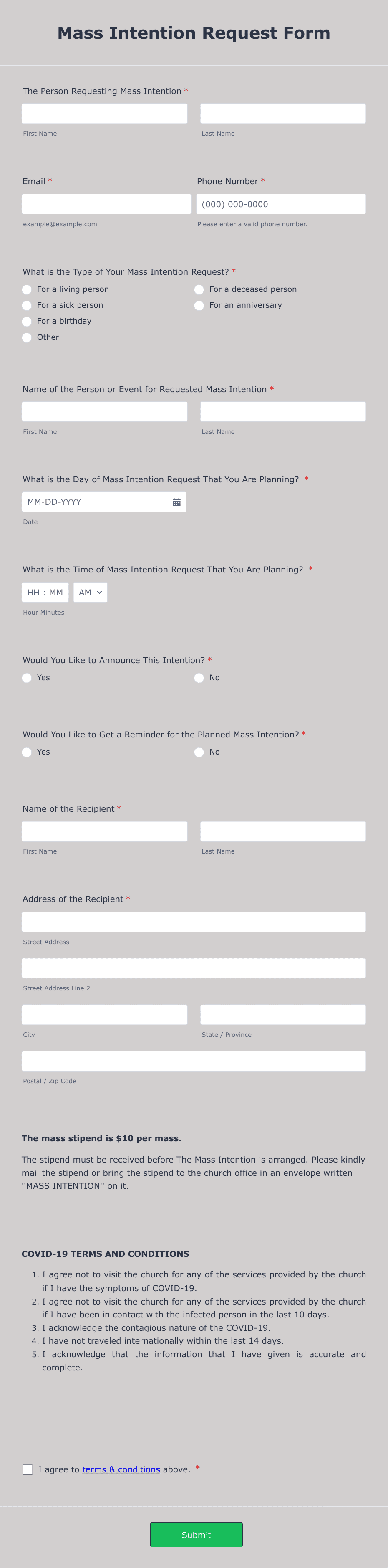 Mass Intention Request Form Template | Jotform