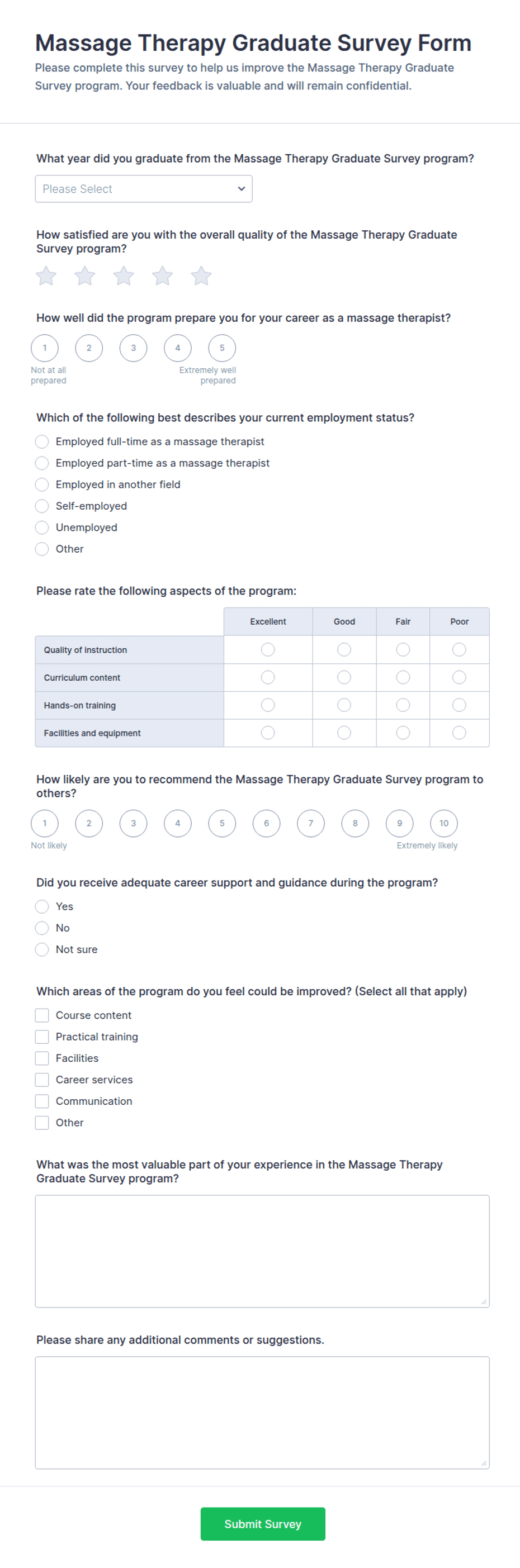 Massage Therapy Graduate Survey Form Template | Jotform