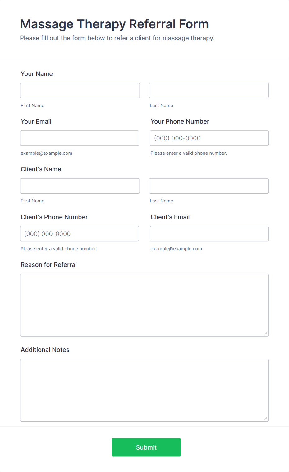 Massage Therapy Referral Form Template | Jotform