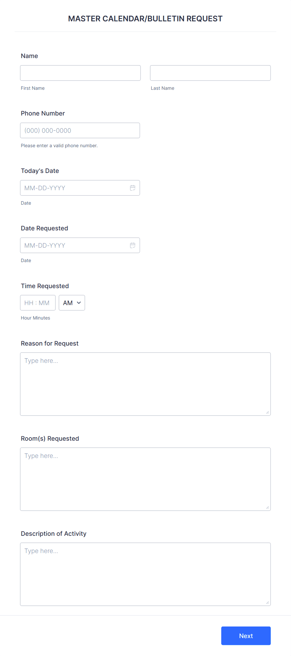 Master Calendar Request Form Template | Jotform