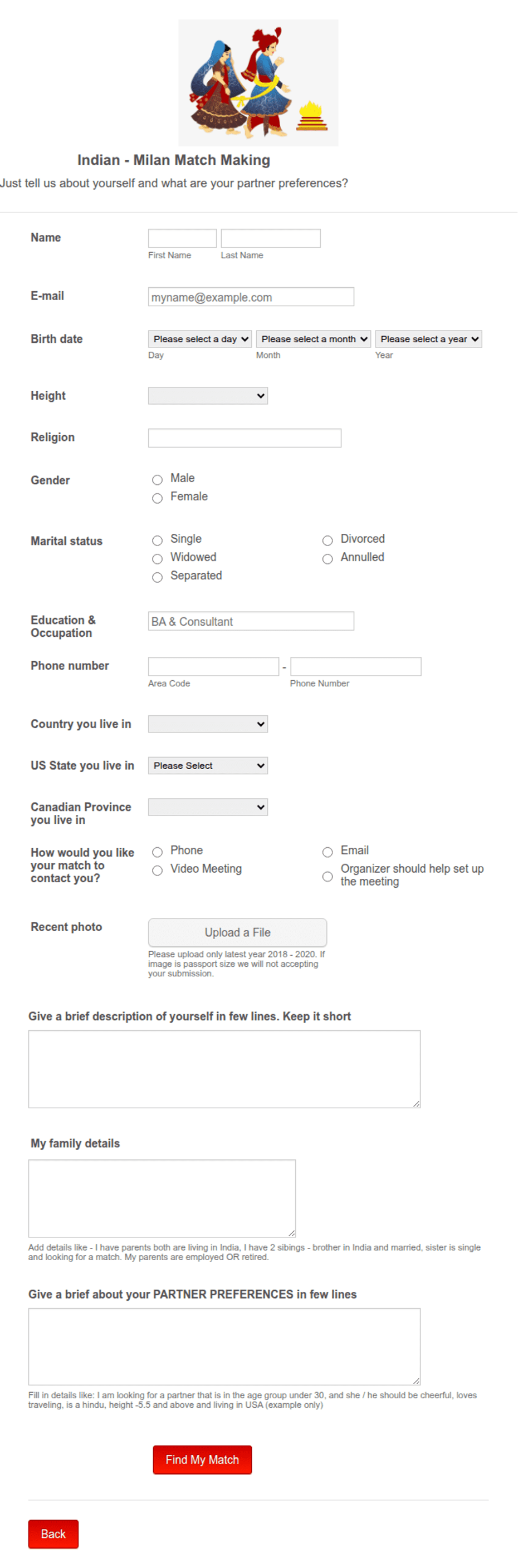 Match Making Matrimony Form Template | Jotform
