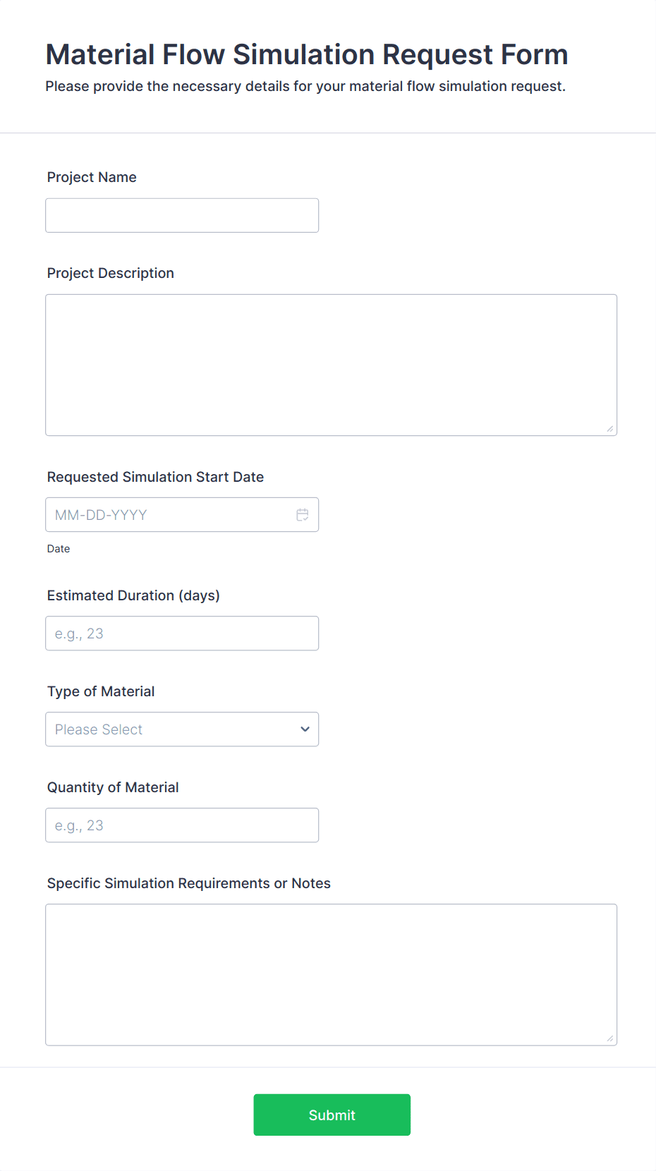 Material Flow Simulation Request Form Template | Jotform