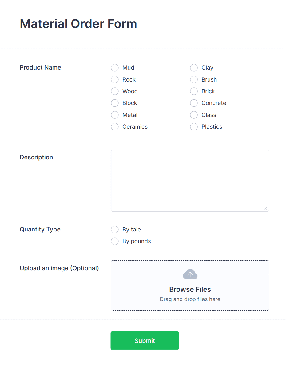 Material Order Form Template | Jotform