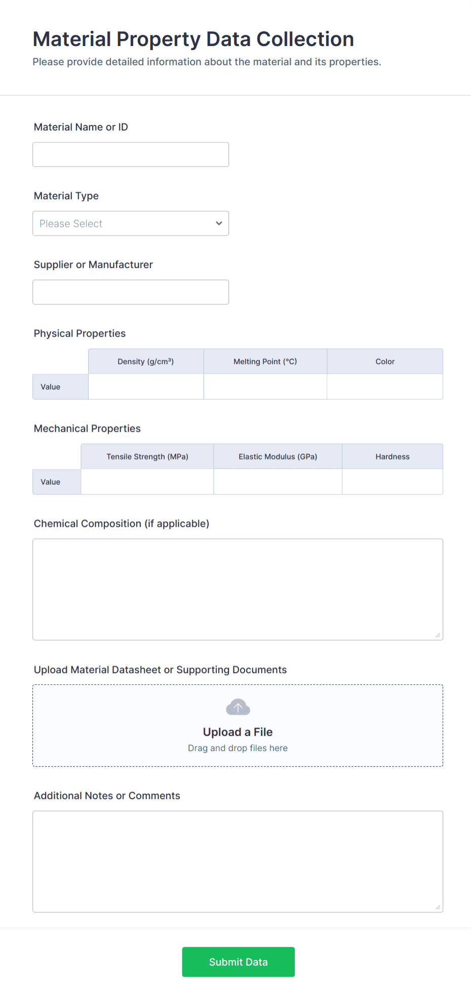 Material Property Data Collection Form Template | Jotform