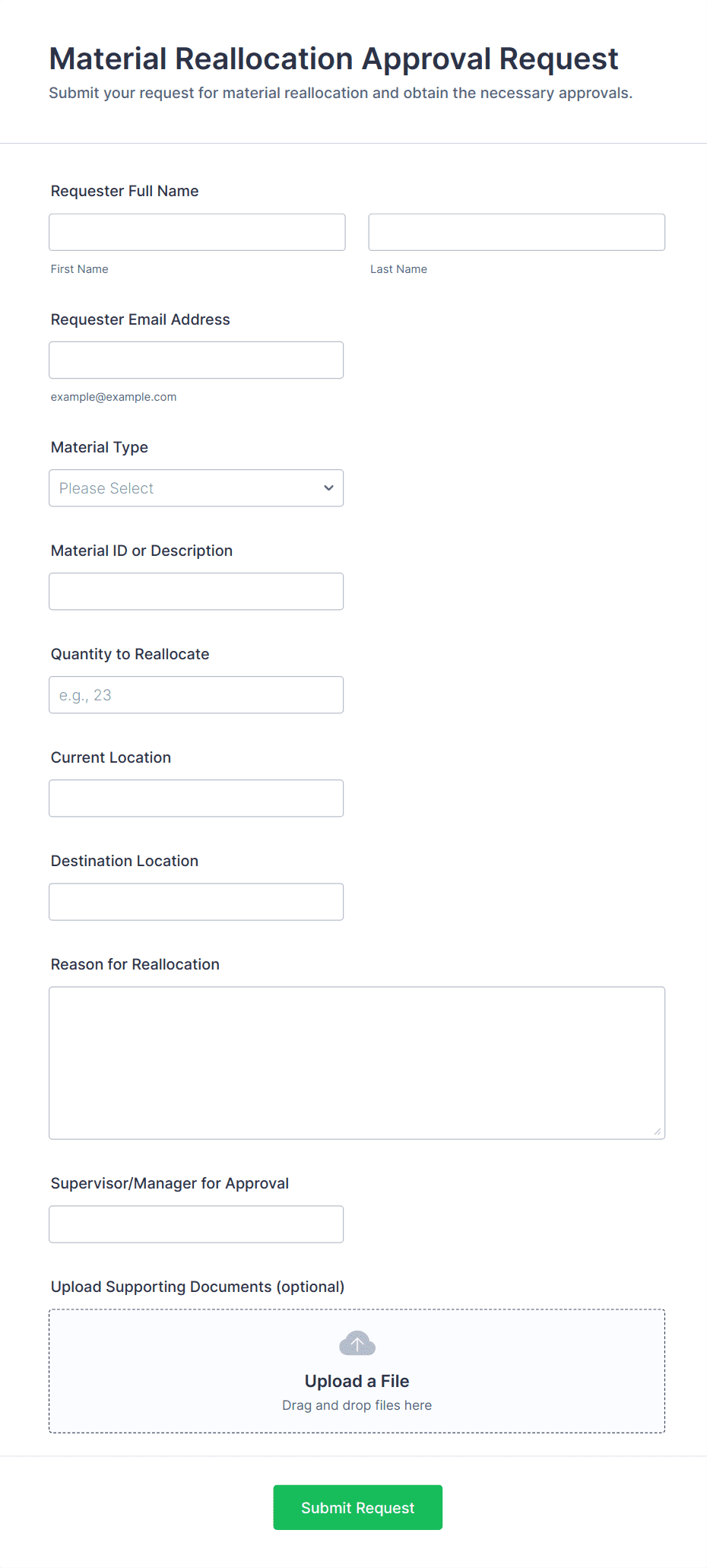 Material Reallocation Approval Request Form Template | Jotform