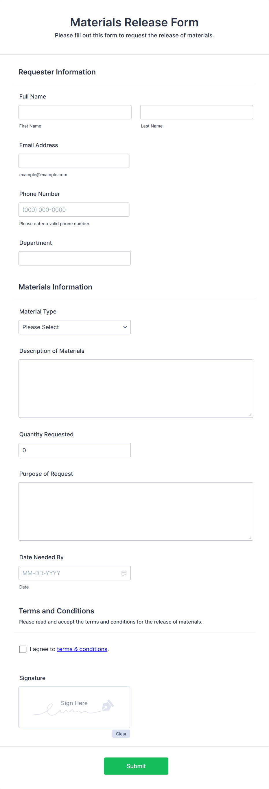 Materials Release Form Template | Jotform