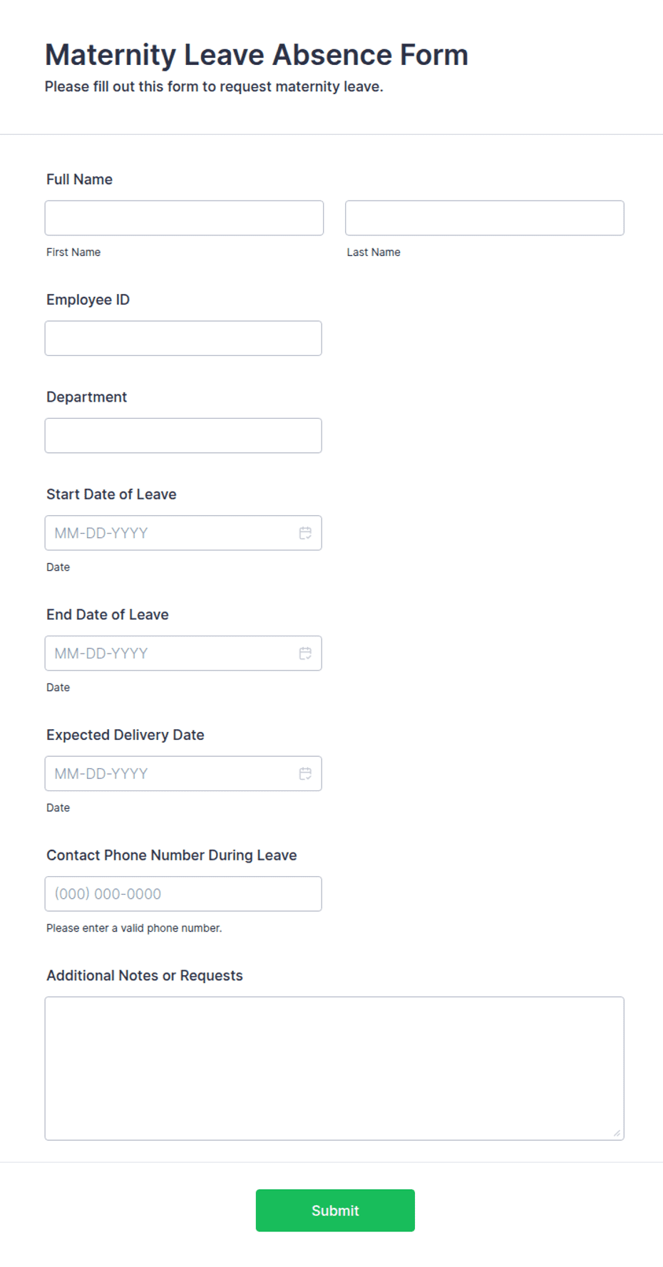 Maternity Leave Absence Form Template | Jotform