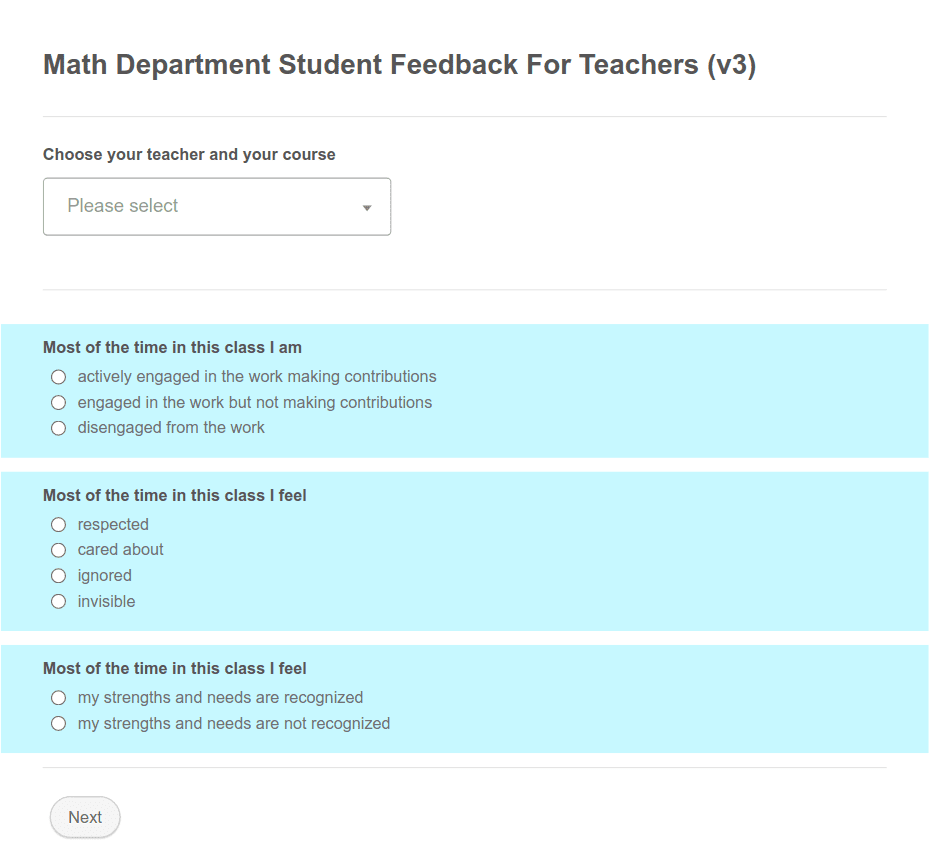 Math Department Student Feedback For Teachers Form Template | Jotform