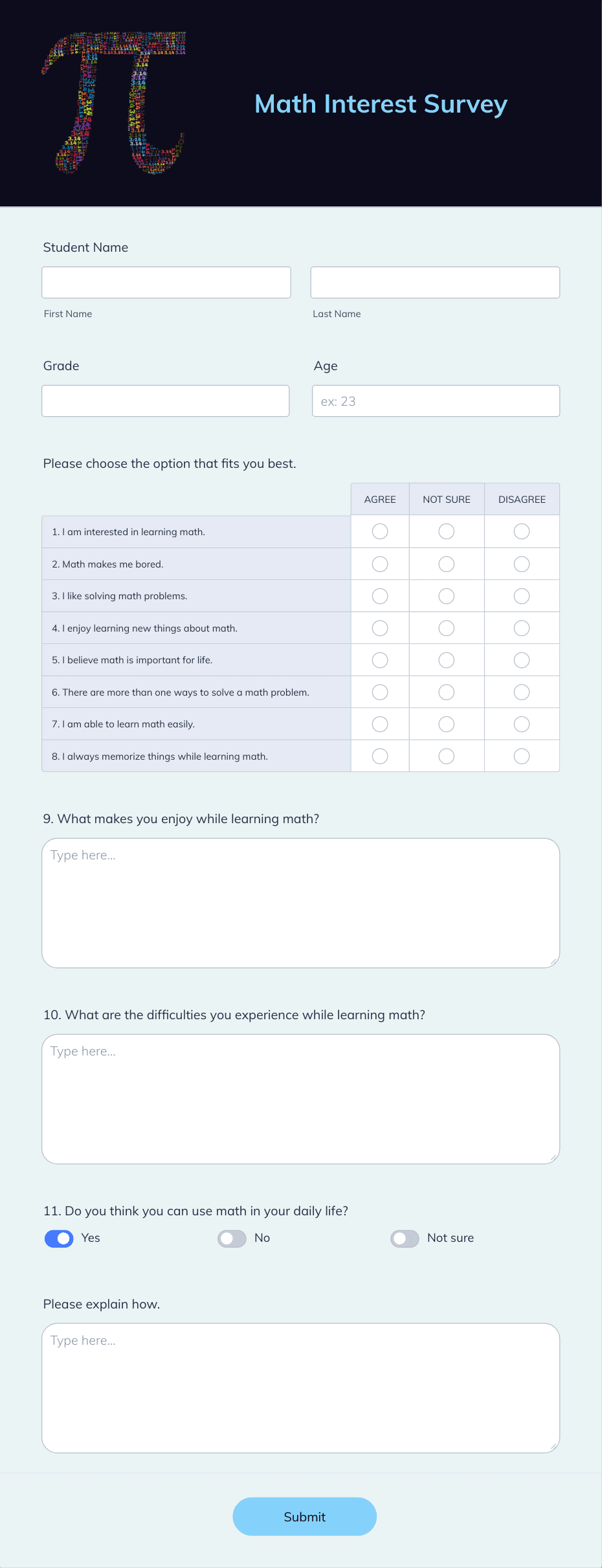 Math Interest Survey Form Template | Jotform