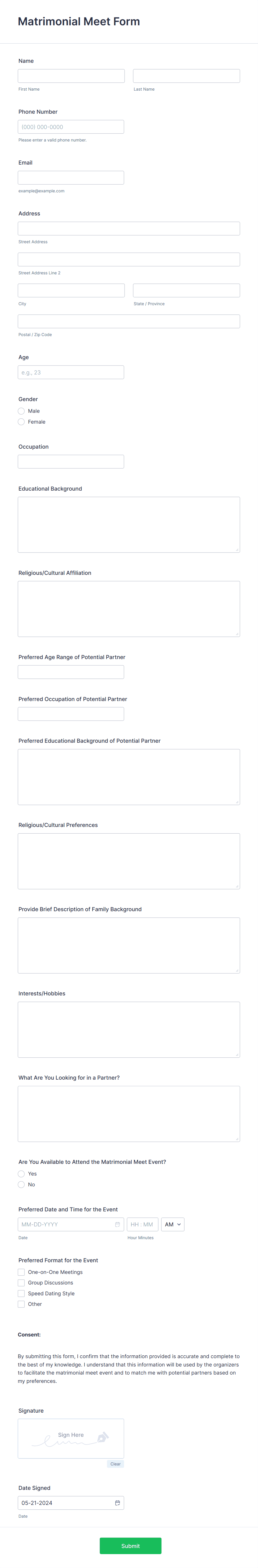 Matrimonial Meet Form Template | Jotform