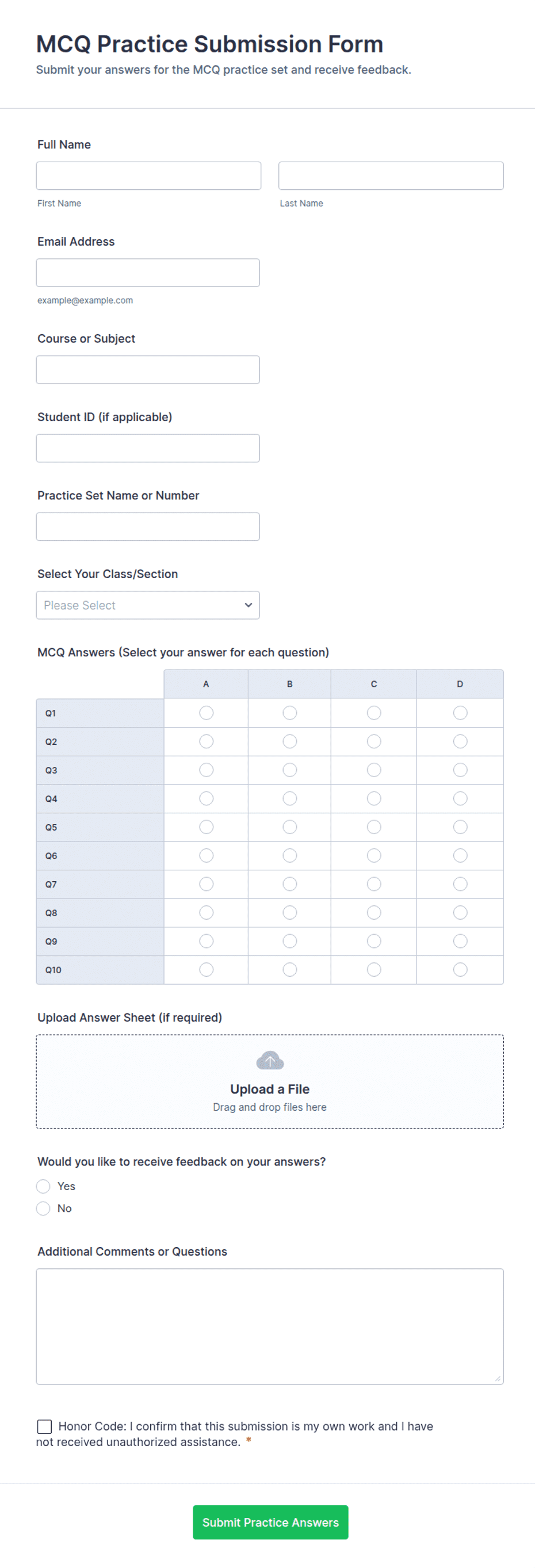 MCQ Practice Submission Form Template | Jotform