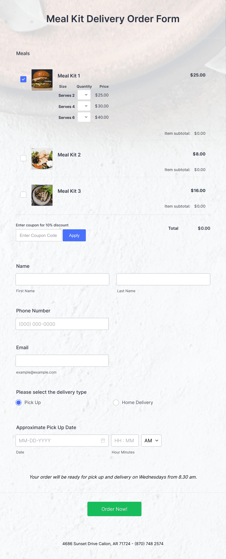 Meal Kit Delivery Order Form Template | Jotform