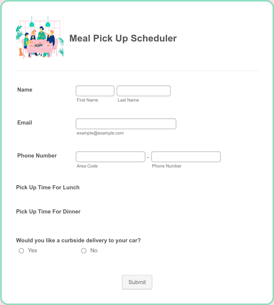 Meal Pick Up Scheduler Form Template | Jotform