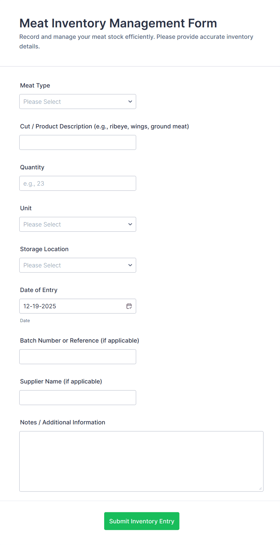 Meat Inventory Management Form Template | Jotform