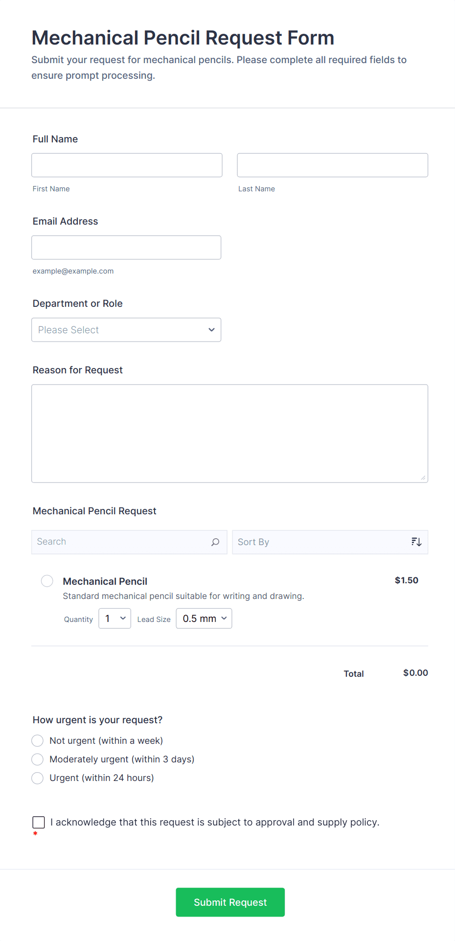 Mechanical Pencil Request Form Template | Jotform