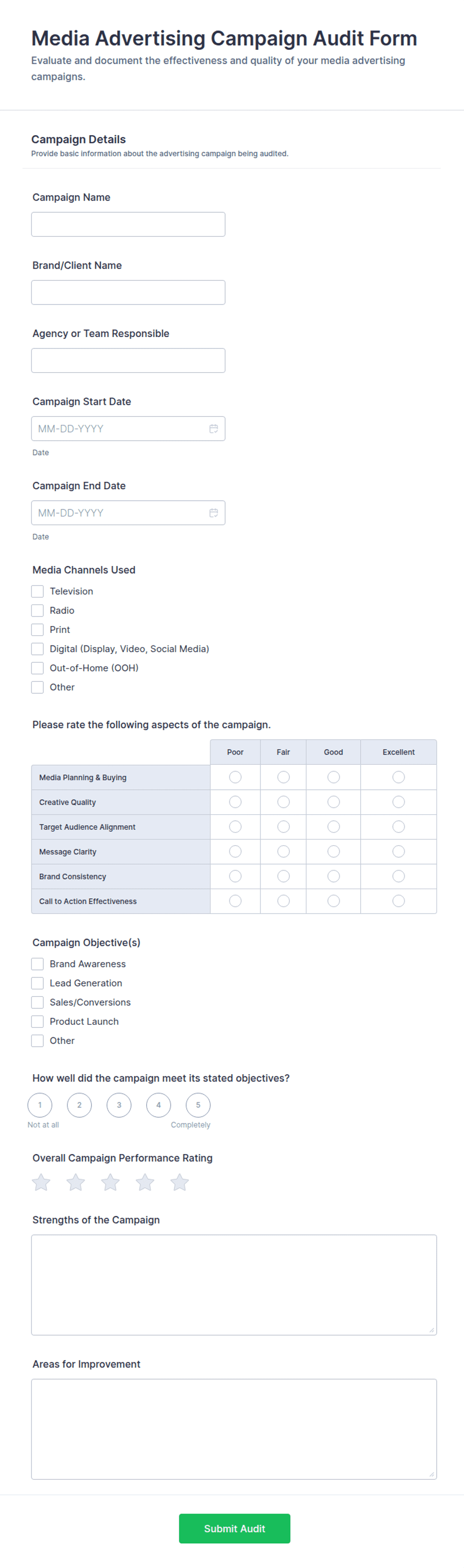 Media Advertising Campaign Audit Form Template | Jotform